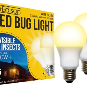 Un-Edison A19 LED Bug Light - Replaces 100W - Yellow Spectrum E26 Medium Outdoor Bulb for Porch Patio & Deck - Upgrade Your Old Painted Incandescent Bug Bulbs to Amber Glow 2-Pack