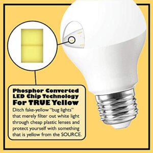 Un-Edison A19 LED Bug Light - Replaces 100W - Yellow Spectrum E26 Medium Outdoor Bulb for Porch Patio & Deck - Upgrade Your Old Painted Incandescent Bug Bulbs to Amber Glow 2-Pack