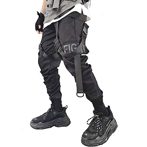 XYXIONGMAO Men's Streetwear Joggers Techwear Cyberpunk Clothing Urban Hip Hop Pants Black Streetwear Gothic Sweatpants Tactical Cargo Pants for Men(Black, XXL)