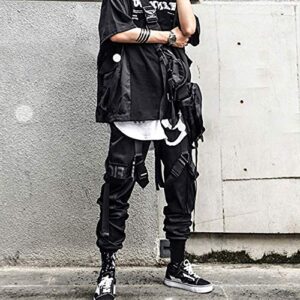 XYXIONGMAO Men's Streetwear Joggers Techwear Cyberpunk Clothing Urban Hip Hop Pants Black Streetwear Gothic Sweatpants Tactical Cargo Pants for Men(Black, XXL)