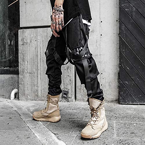 XYXIONGMAO Men's Streetwear Joggers Techwear Cyberpunk Clothing Urban Hip Hop Pants Black Streetwear Gothic Sweatpants Tactical Cargo Pants for Men(Black, XXL)