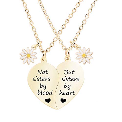 MJartoria BFF Necklace for 2-Split Heart Necklace Not Sisters by Blood Pendant Best Friend Friendship Necklace Set of 2 Valentines Day Gifts for Her