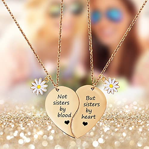 MJartoria BFF Necklace for 2-Split Heart Necklace Not Sisters by Blood Pendant Best Friend Friendship Necklace Set of 2 Valentines Day Gifts for Her