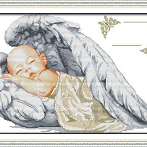 Maydear Cross Stitch Kits Stamped Full Range of Embroidery Starter Kits for Beginners DIY 11CT 3 Strands - Little Angel Birth Certificate 24.4×17.3(inch)