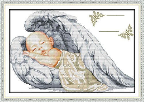 Maydear Cross Stitch Kits Stamped Full Range of Embroidery Starter Kits for Beginners DIY 11CT 3 Strands - Little Angel Birth Certificate 24.4×17.3(inch)