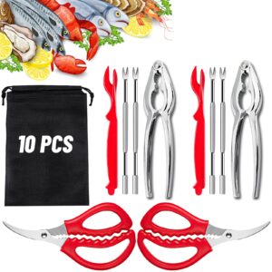 10 pcs seafood tools set - crab lobster crackers stainless steel forks opener shellfish lobster crab leg sheller seafood scissors