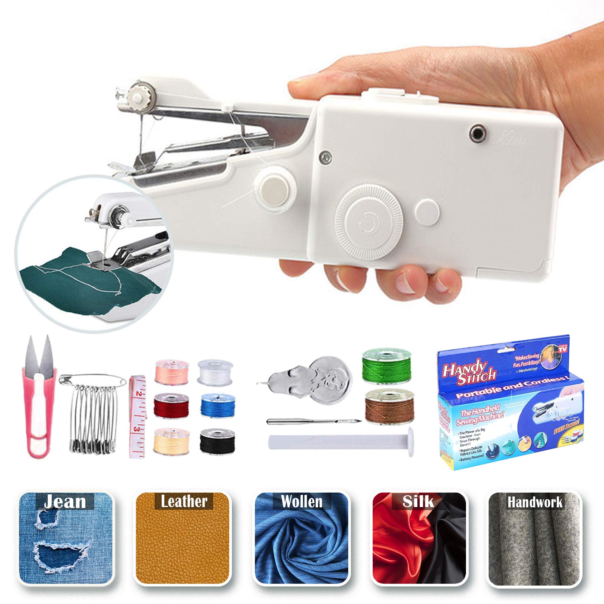 Mini Portable Handheld Sewing Machine Cordless Stitching Kit with Tape Measure - Comfortable & Easy to Use for Kids/Beginners - Quick Repairing & Suitable for Home Travel Use