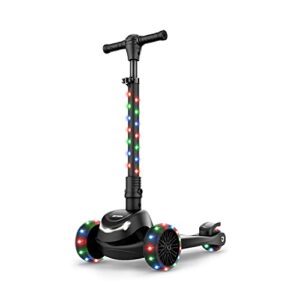 jetson scooters - jupiter mini 3 wheel kick scooter (black) - collapsible portable kids three wheel push scooter - lightweight folding design with high visibility rgb light up leds on stem and wheels