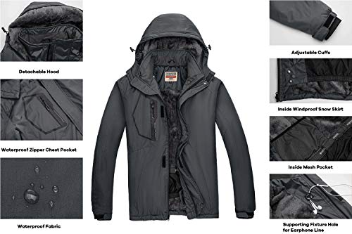 WULFUL Men's Waterproof Ski Jacket Warm Winter Snow Coat Mountain Windbreaker Hooded Raincoat