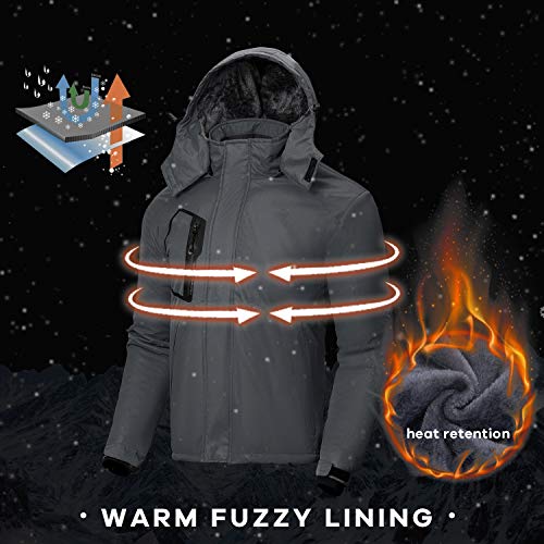 WULFUL Men's Waterproof Ski Jacket Warm Winter Snow Coat Mountain Windbreaker Hooded Raincoat