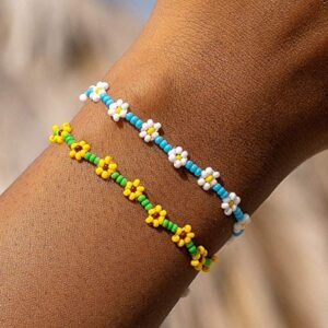 Pura Vida Sunflower Flower Seed Bead Bracelet - Waterproof, Adjustable - Green