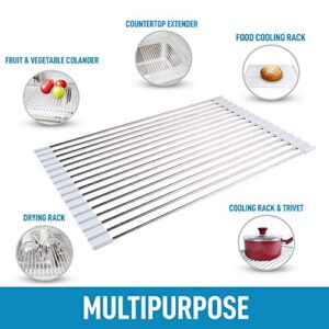 Zulay Kitchen 17.5" Multipurpose Roll Up Dish Drying Rack & Trivet - Heavy Duty, Silicone-Coated Stainless Steel Roll Up Rack, Rolls Out Over Any Sink - Versatile Roll Up Sink Drying Rack