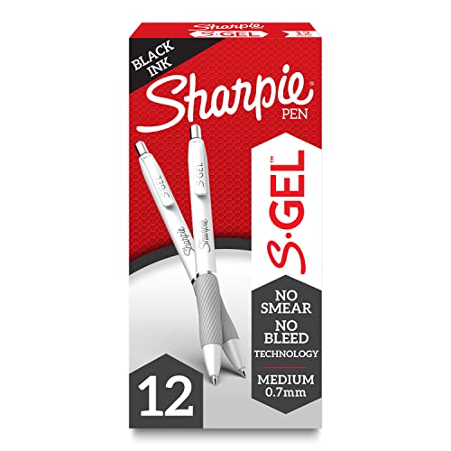 Sharpie S-Gel, Gel Pens, Medium Point (0.7mm), Black Gel Ink Pens, 12 Count