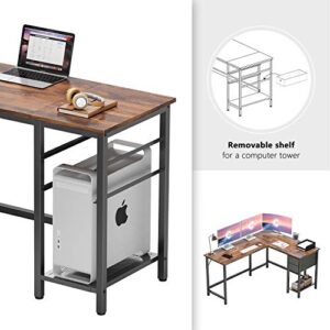 Cubiker L-Shaped Computer Desk 60" with 2 Drawers and Shelves for Storage, Larger Gaming Corner Desk Workstation, Home Office Sturdy Writing Table, Space-Saving, Easy to Assemble, Deep Rustic