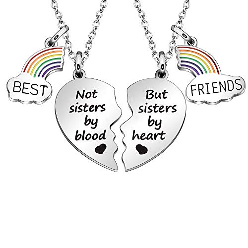 Maxforever Best Friends Gifts Best Friends 2 Split Heart Necklaces Friendship Jewelry Birthday Christmas Gifts for Best Friends (Not sisters by blood but sisters by heart)