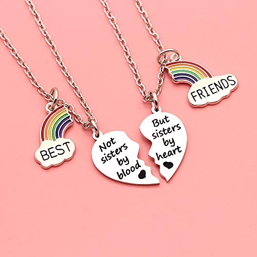 Maxforever Best Friends Gifts Best Friends 2 Split Heart Necklaces Friendship Jewelry Birthday Christmas Gifts for Best Friends (Not sisters by blood but sisters by heart)