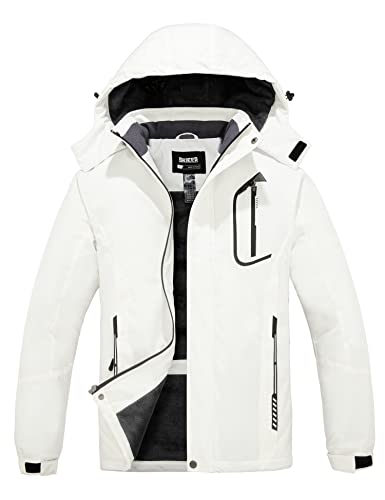 Skieer Men's Waterproof Snow Coat Downhill Skiing Jackets Winter Parka(White,X-Large)