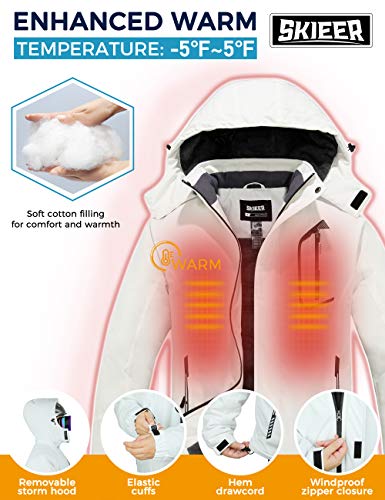 Skieer Men's Waterproof Snow Coat Downhill Skiing Jackets Winter Parka(White,X-Large)