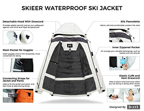 Skieer Men's Waterproof Snow Coat Downhill Skiing Jackets Winter Parka(White,X-Large)