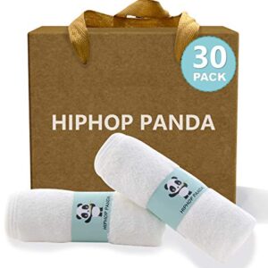 HIPHOP PANDA Bamboo Baby Washcloths,30 Pack (White) - 2 Layer Ultra Soft Absorbent Bamboo Towel - Natural Reusable Baby Wipes for Delicate Skin - Baby Registry as Shower