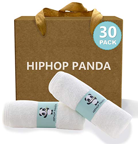 HIPHOP PANDA Bamboo Baby Washcloths,30 Pack (White) - 2 Layer Ultra Soft Absorbent Bamboo Towel - Natural Reusable Baby Wipes for Delicate Skin - Baby Registry as Shower