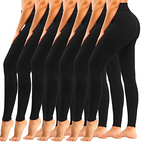 yeuG 7 Pack High Waisted Leggings for Women Tummy Control Soft Workout Yoga Pants(1#7 Pack Black,Large-X-Large)