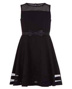 calvin klein girls' sleeveless party dress, fit and flare silhouette, round neckline & back zip closure, black, 8