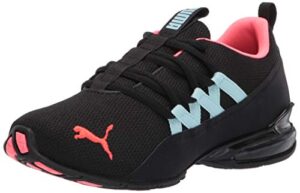 puma womens riaze prowl running shoe, puma black-ignite pink-aquamarine, 8 us