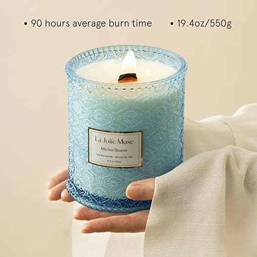 LA JOLIE MUSE Marine Breeze Scented Candle, Natural Soy Candle for Home, Long Burning Time, Large Glass Jar Candles, 19.4 Oz