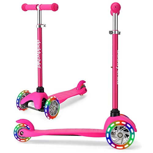 3 Wheel Scooters for Kids, Kick Scooter for Toddlers 3-6 Years Old, Boys and Girls Scooter with Light Up Wheels, Mini Scooter for Children (Pink)