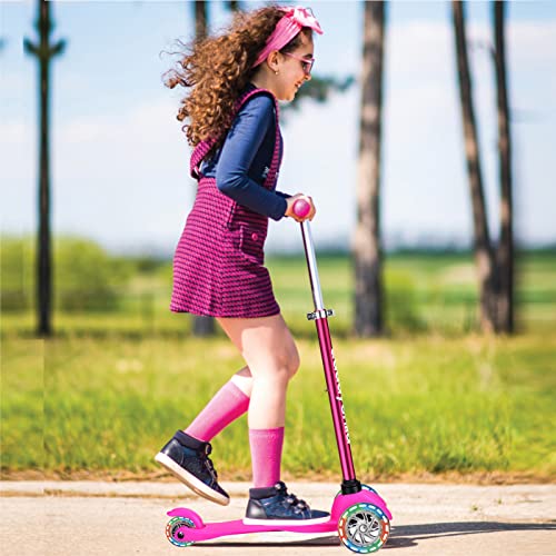 3 Wheel Scooters for Kids, Kick Scooter for Toddlers 3-6 Years Old, Boys and Girls Scooter with Light Up Wheels, Mini Scooter for Children (Pink)