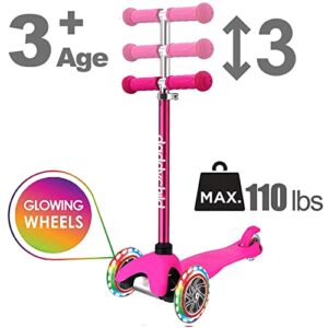 3 Wheel Scooters for Kids, Kick Scooter for Toddlers 3-6 Years Old, Boys and Girls Scooter with Light Up Wheels, Mini Scooter for Children (Pink)