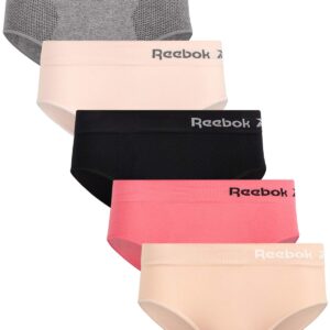 Reebok Women's Underwear - Seamless Hipster Briefs (5 Pack), Size Large, Black/Nude/Hot Pink/Pink Rose/Grey