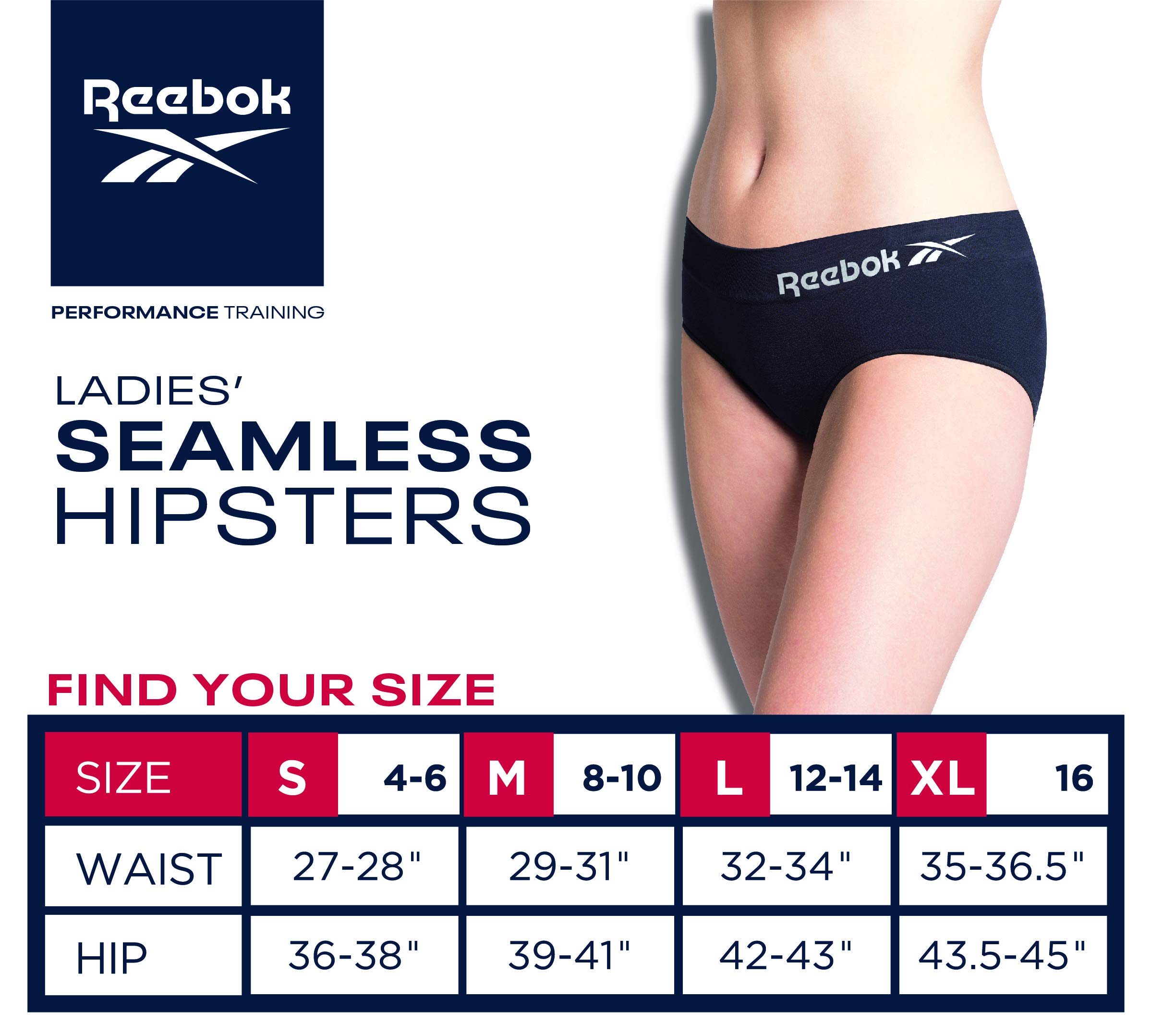 Reebok Women's Underwear - Seamless Hipster Briefs (5 Pack), Size Large, Black/Nude/Hot Pink/Pink Rose/Grey