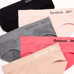 Reebok Women's Underwear - Seamless Hipster Briefs (5 Pack), Size Large, Black/Nude/Hot Pink/Pink Rose/Grey