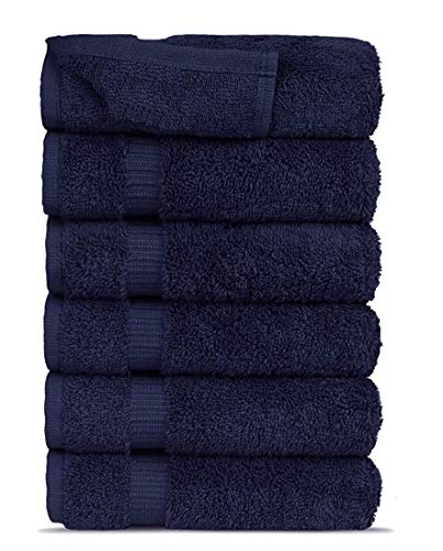 FTB Classic Washcloths Set 6 Piece Washcloths (Navy Blue, 6 Washcloths)