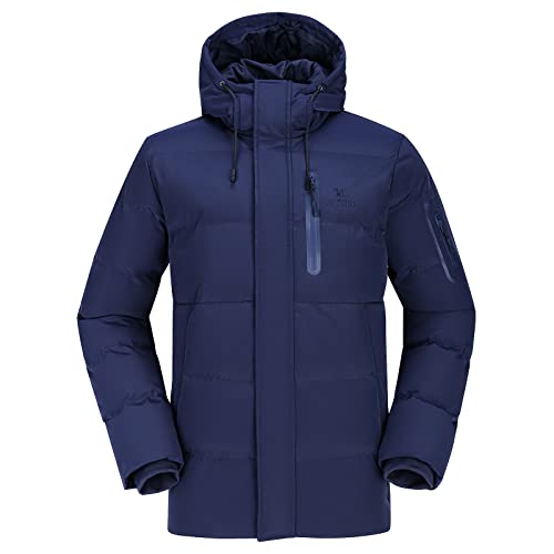 CAMEL Men Puffer Jacket with Hooded Parkas Thicken Padded Jacket Windproof Outdoor for Winter Coat Blue