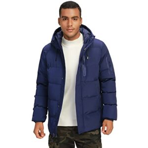 CAMEL Men Puffer Jacket with Hooded Parkas Thicken Padded Jacket Windproof Outdoor for Winter Coat Blue