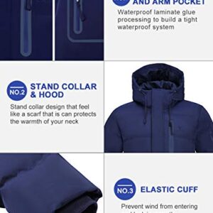 CAMEL Men Puffer Jacket with Hooded Parkas Thicken Padded Jacket Windproof Outdoor for Winter Coat Blue