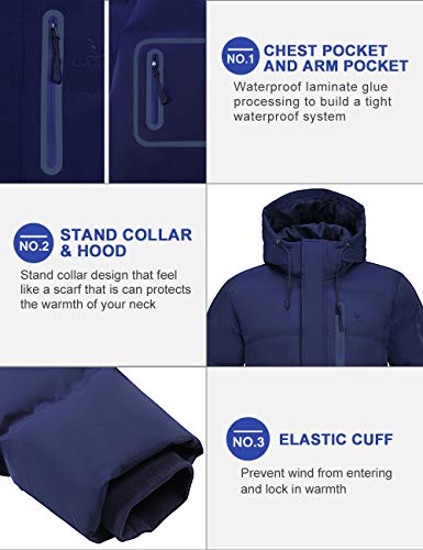 CAMEL Men Puffer Jacket with Hooded Parkas Thicken Padded Jacket Windproof Outdoor for Winter Coat Blue