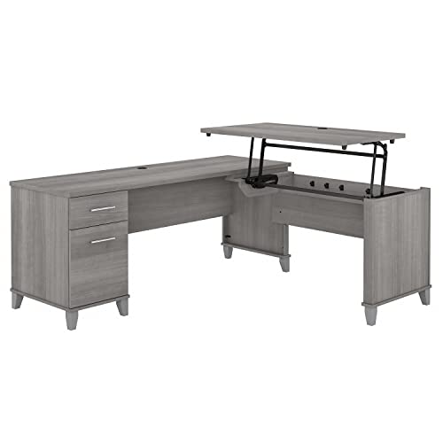 Bush Furniture Somerset 72W 3 Position Sit to Stand L Shaped Desk in Platinum Gray