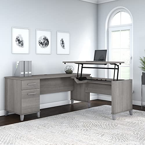 Bush Furniture Somerset 72W 3 Position Sit to Stand L Shaped Desk in Platinum Gray