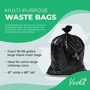 Veska 95 Gallon Trash Bags (Huge 50 Bags w/Ties) 95-96 Gallon Trash Bags Large Black Heavy Duty Can Liners, Large 90 Gal, 95 Gal, 96 Gal,100 Gallon Garbage Can Liners