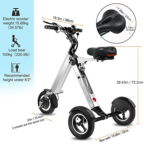 TopMate ES32 Electric Scooter 3 Wheels Foldable Trike with Seat for Adults, Light Weight Mobility Scooter with Reverse Function and Key Switch, 10 Inch Pneumatic Tires Tricycle for Commute and Travel