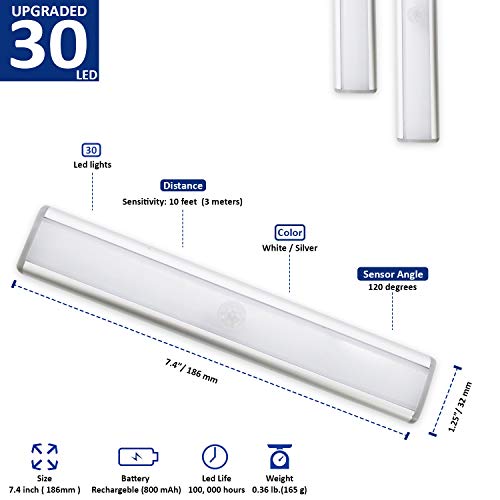 VYANLIGHT Motion Activated Light, Wireless LED Lights with 30 LEDs, Built-in Battery, and 4-Modes, Stick-On Anywhere Magnetic Night Light Bar for Closet Hallway Stairway, Dimmable LED, 1 Pack