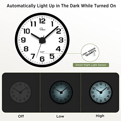 WallarGe Night Light Wall Clock for Bedroom - Silent Lighted up Wall Clock Glow in The Dark, Battery Operated Wall Clocks for Living Room/Kitchen, Easy to Read Large Digital Display, 12 Inch