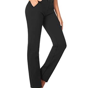 Tapata Women's 28''/30''/32''/34'' Stretchy Straight Dress Pants with Pockets Tall, Petite, Regular for Office Work Business 32", Black, L