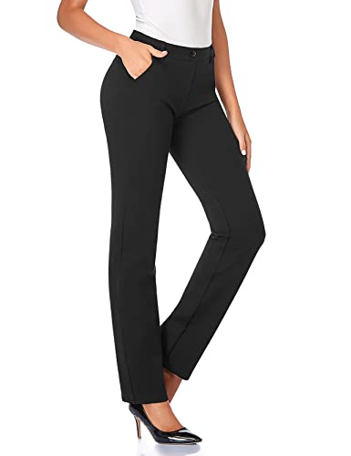 Tapata Women's 28''/30''/32''/34'' Stretchy Straight Dress Pants with Pockets Tall, Petite, Regular for Office Work Business 32", Black, L