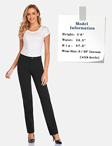 Tapata Women's 28''/30''/32''/34'' Stretchy Straight Dress Pants with Pockets Tall, Petite, Regular for Office Work Business 32", Black, L