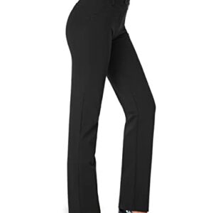 Tapata Women's 28''/30''/32''/34'' Stretchy Straight Dress Pants with Pockets Tall, Petite, Regular for Office Work Business 32", Black, L